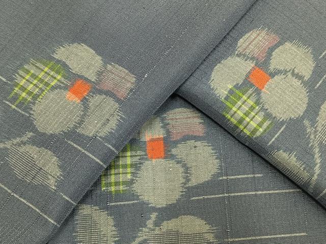 平和屋着物▽上質な紬　単衣　草花文　正絹　逸品　AAAV8363fy