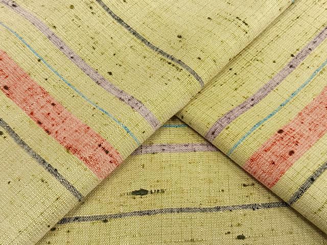 平和屋着物▽上質な紬　単衣　横縞　正絹　逸品　AAAV8393fy