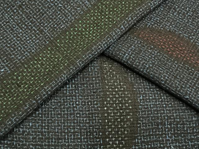 平和屋着物▽本場結城紬　重要無形文化財　単衣　80亀甲　縞　正絹　逸品　AAAV8397fy