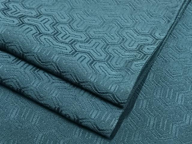 平和屋着物▽上質な色無地　単衣　毘沙門亀甲地紋　藍色　正絹　逸品　AAAV8417fy