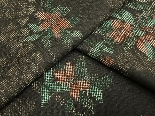 平和屋着物▽上質な紬 　単衣　枝花文 　正絹　逸品　未使用　AAAV8421fy