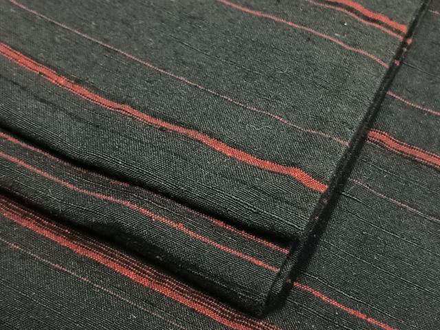 平和屋着物▽上質な紬　単衣　横縞　正絹　逸品　AAAV8484fy