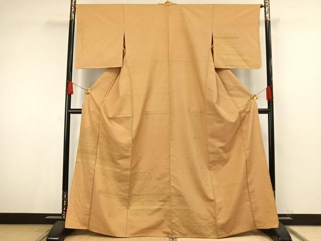 平和屋着物▽訪問着　単衣　紬地　道長扇文　正絹　逸品　AAAV8510fy