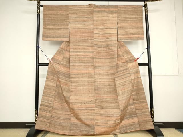 平和屋着物●上質な紬　横段文　正絹　逸品　AAAV8918ma