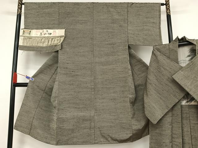 平和屋着物●男性　美山紬　アンサンブル　鼠色　証紙付き　正絹　逸品　AAAV9074np