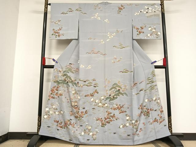 平和屋着物●訪問着　流水御所車風景文　金彩　丹後ちりめん　反端付き　正絹　逸品　AAAV9111np