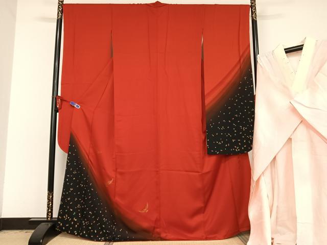 平和屋着物●染色作家　斉藤三才　振袖・長襦袢(無双)セット　寿光織　三才鳥　暈し染め　金糸　金彩　正絹　逸品　AAAV9131np