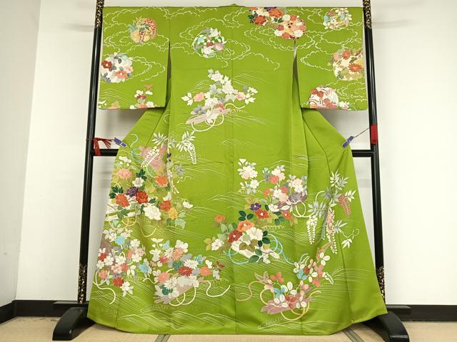 平和屋着物●創業460年・千總　訪問着　駒刺繍　花筏　金糸　金彩　銀通し地　正絹　逸品　AAAV9139np