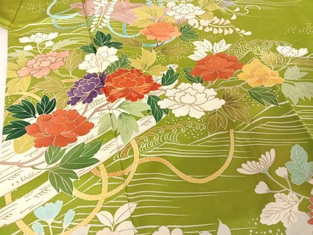 平和屋着物●創業460年・千總　訪問着　駒刺繍　花筏　金糸　金彩　銀通し地　正絹　逸品　AAAV9139np 平和屋着物○創業460年・千總 訪問着 駒刺繍 花筏 金糸