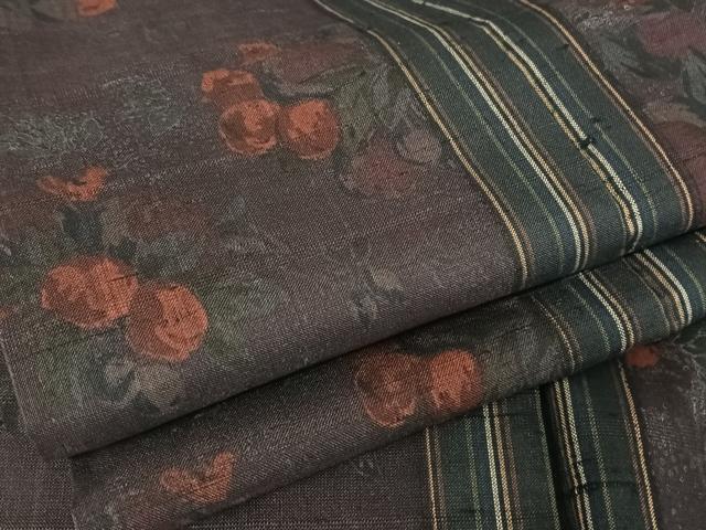 平和屋着物●生紬　草花間道　正絹　逸品　AAAV9153np