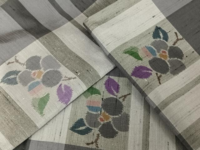 平和屋着物●上質な紬　椿　市松　正絹　逸品　AAAV9154np