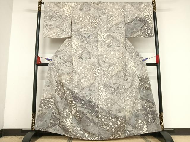 平和屋着物●訪問着　紬地　絞り　辻が花　正絹　逸品　AAAV9171np