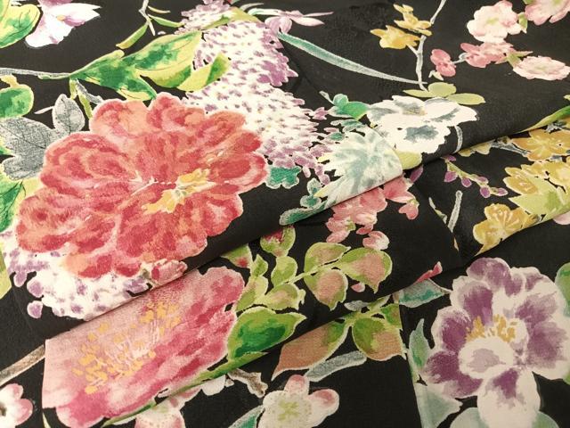 平和屋着物●上質な小紋　手描き　枝花文　黒地　正絹　逸品　AAAV9195np