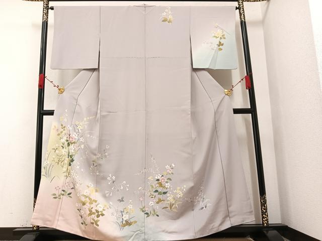 平和屋着物●訪問着　草花文　暈し染め　正絹　逸品　AAAV9382ph