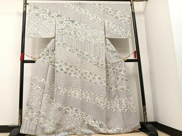 平和屋着物●訪問着　型染め　花唐草文　正絹　逸品　AAAV9402ph