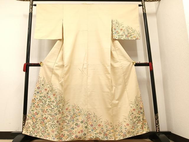 平和屋着物●京の名門・菱屋六右ェ門　紬　訪問着　草花文　正絹　逸品　未使用　AAAV9410ph