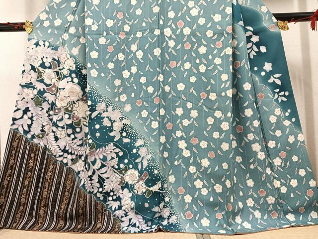 平和屋着物○訪問着 草花間道 暈し染め 金彩 鬼しぼ縮緬