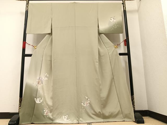 平和屋着物●訪問着　駒刺繍　草花丸文　丹後ちりめん　暈し染め　金彩　反端付き　正絹　逸品　AAAW0074ph