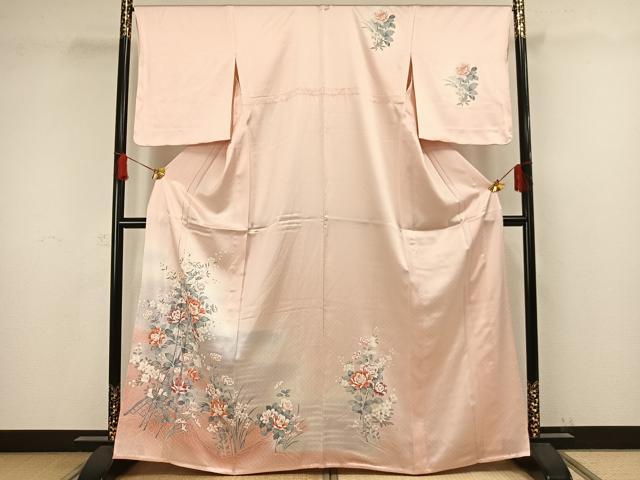 平和屋着物▽訪問着　単衣　草花文　暈し染め　正絹　逸品　AAAW1258fy