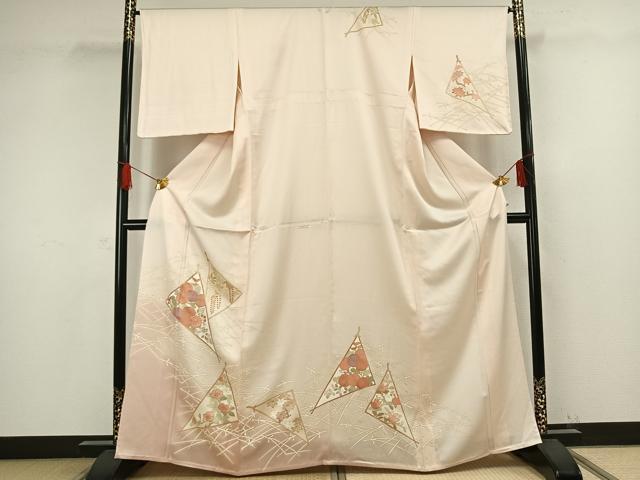 平和屋着物▽訪問着　単衣　刺繍　草花文　金彩　正絹　逸品　AAAW1262fy