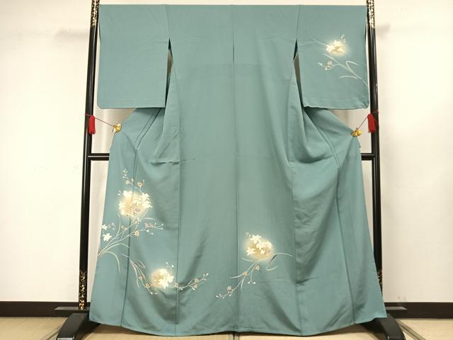 平和屋着物▽訪問着　単衣　駒刺繍　草花文　暈し染め　金彩　やまと誂製　正絹　逸品　AAAW1270fy