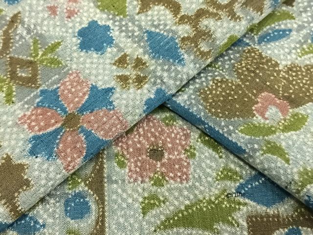 平和屋着物▽上質な紬　単衣　草花文　正絹　逸品　AAAW1287fy