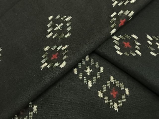 平和屋着物▽お召　単衣　幾何学文様　黒地　正絹　逸品　AAAW1295fy