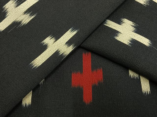 平和屋着物▽お召　単衣　十字絣　正絹　逸品　AAAW1296fy