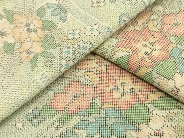 平和屋着物▽お召　単衣　草花文　正絹　逸品　AAAW1302fy