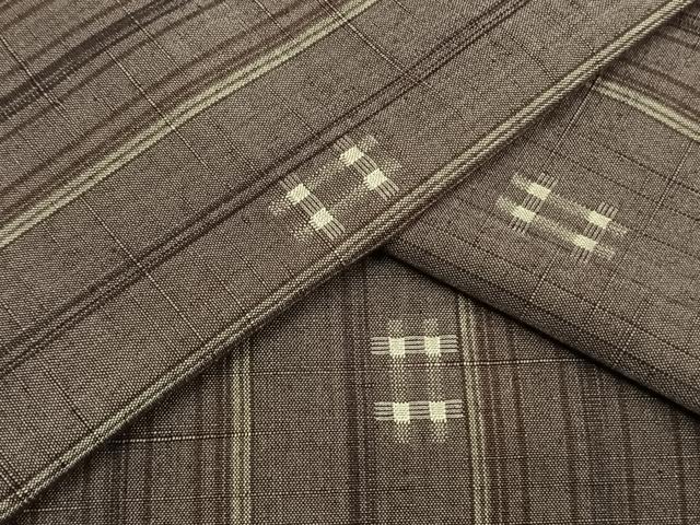 平和屋着物▽上質な紬　単衣　縞　正絹　逸品　AAAW1324fy