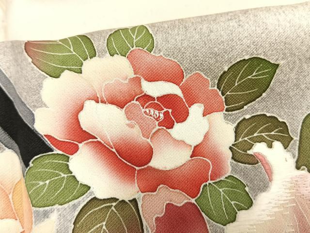 平和屋着物▽訪問着 単衣 刺繍 草花文 暈し染め 銀糸 銀