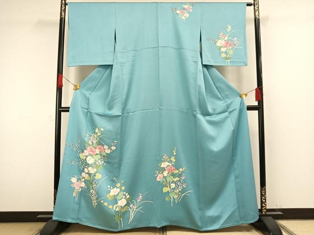 平和屋着物▽訪問着　単衣　草花文　金銀彩　正絹　逸品　AAAW1335fy