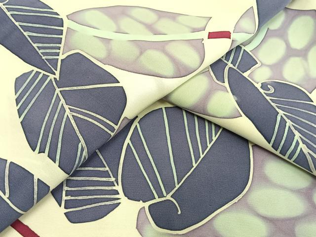 平和屋着物▽上質な小紋　単衣　舞葉文　正絹　逸品　AAAW1341fy