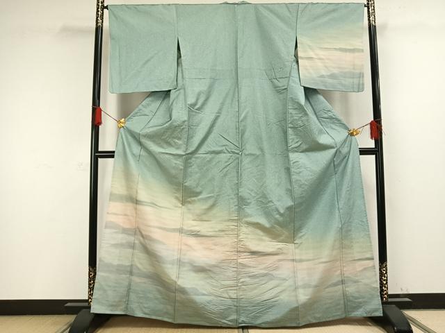 平和屋着物▽訪問着　単衣　本場染大島紬　風景文　正絹　逸品　AAAW1349fy