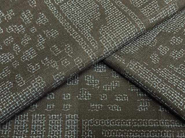 平和屋着物▽結城紬　単衣　80亀甲　風景文　正絹　逸品　AAAW1361fy