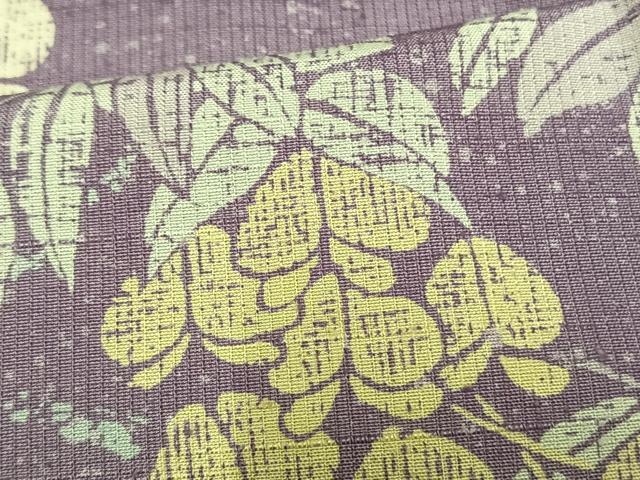 平和屋着物▽訪問着　単衣　紬地　型染め　藤花房　正絹　逸品　AAAW1370fy 平和屋着物▽訪問着 単衣 紬地 型染め 藤花房 正絹 逸品