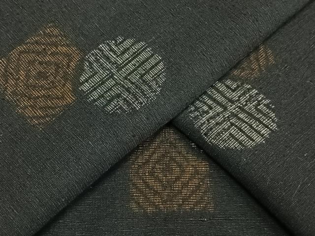 平和屋着物▽上質な紬　単衣　幾何学文様　黒地　正絹　逸品　AAAW1375fy