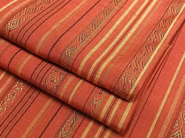 平和屋着物▽上質な紬　単衣　縞　正絹　逸品　AAAW1376fy