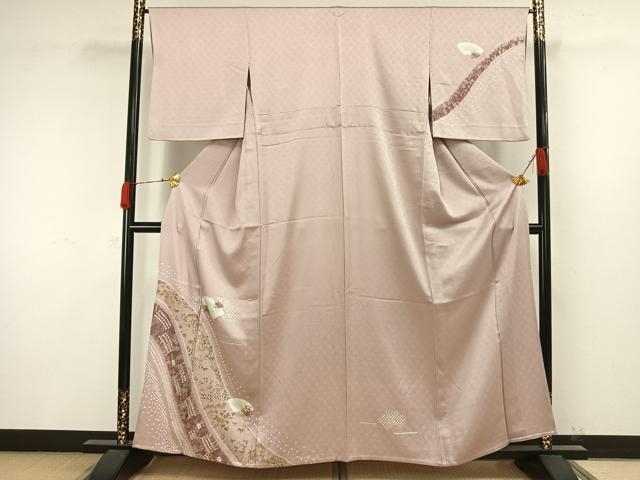 平和屋着物▽訪問着　単衣　絞り　刺繍　地紙花文　金糸　金彩　正絹　逸品　AAAW1384fy