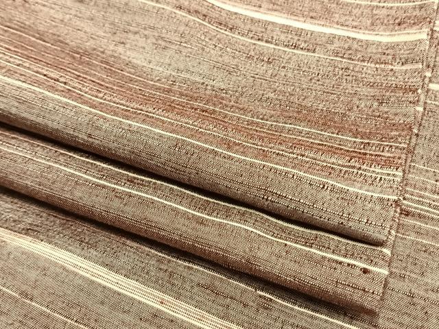 平和屋着物▽上質な紬　単衣　横縞　正絹　逸品　AAAW1386fy