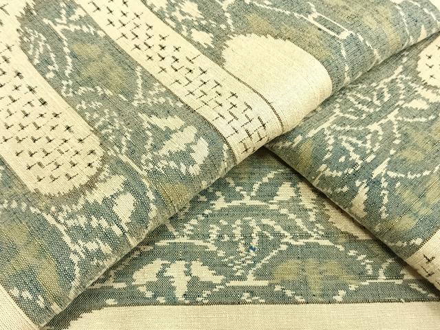 平和屋着物▽上質な紬　単衣　霞取り花文　正絹　逸品　AAAW1394fy