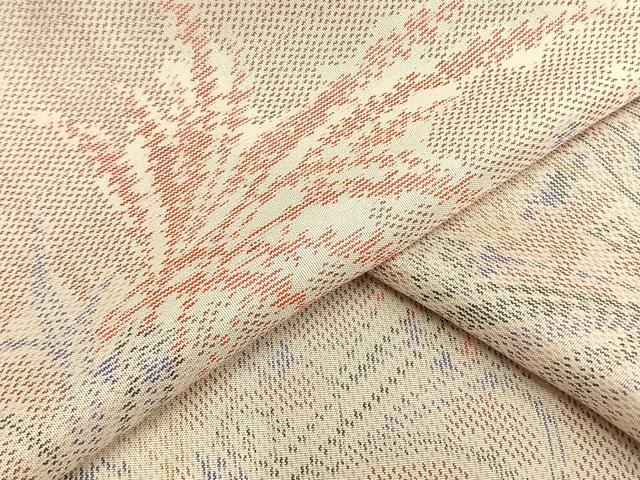 平和屋着物▽上質な紬　単衣　草花文　正絹　逸品　AAAW1404fy