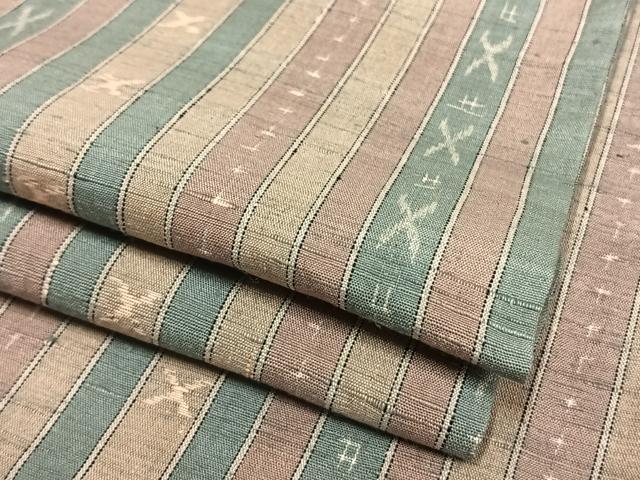 平和屋着物▽上質な紬　単衣　縞　正絹　逸品　AAAW1407fy