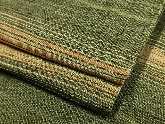 平和屋着物▽上質な紬　単衣　横縞　正絹　逸品　AAAW1416fy