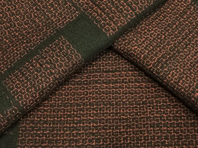 平和屋着物▽結城紬　単衣　80亀甲　色紙文　正絹　逸品　AAAW1417fy