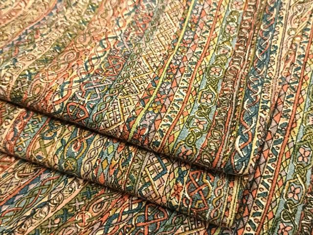 平和屋着物▽上質な小紋　単衣　紬地　更紗文　正絹　逸品　AAAW1421fy