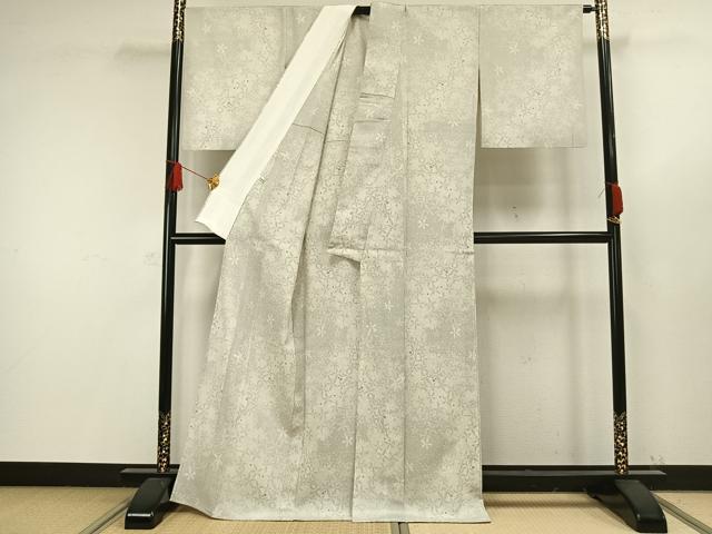 平和屋着物▽本塩沢 単衣 110亀甲 舞花文 正絹 逸品 AAAW1428fy