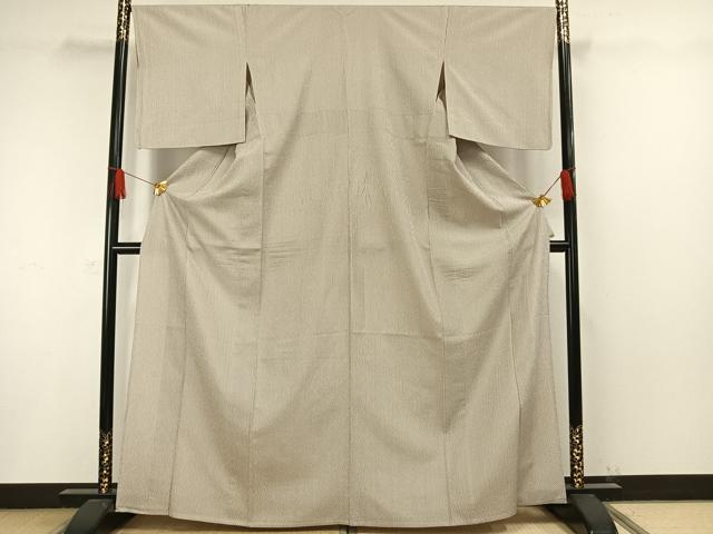 平和屋着物▽上質なお召 単衣 ふくれ織 縞 正絹 逸品 AAAW1429fy