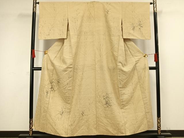 平和屋着物▽訪問着　単衣　紬地　手描き　草花文　正絹　逸品　AAAW1436fy