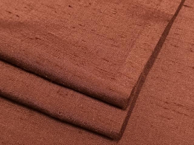 平和屋着物▽石川県指定無形文化財　牛首紬　白山工房　手織り　単衣　色無地　本草木染　海老茶色　反端付き　正絹　逸品　AAAW1465fy